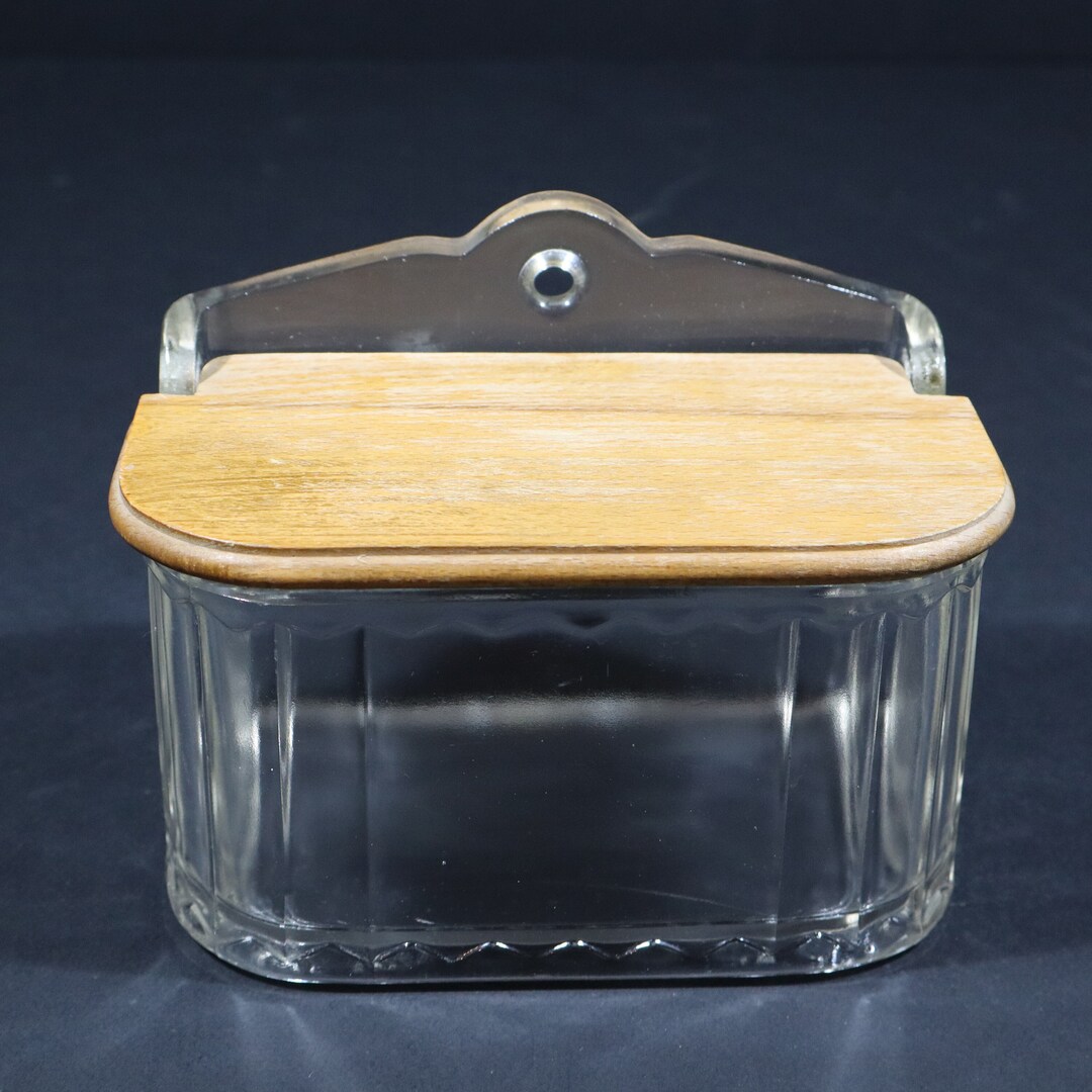 French Vintage Glass Salt Box Glass Kitchen Canister With Wood Lid - Etsy