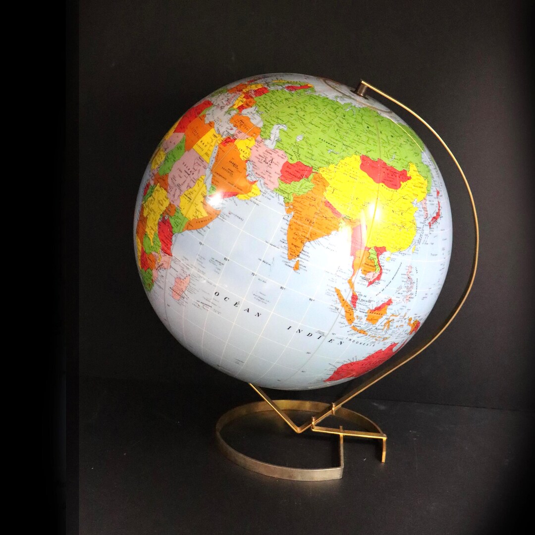 Large Vintage Inflatable French World Globe on Stand, 1967s Taride ...