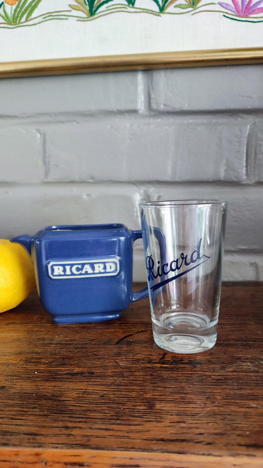 Vintage Ricard Mini Pitcher and Shot Glass Set, French Bistro Barware ...