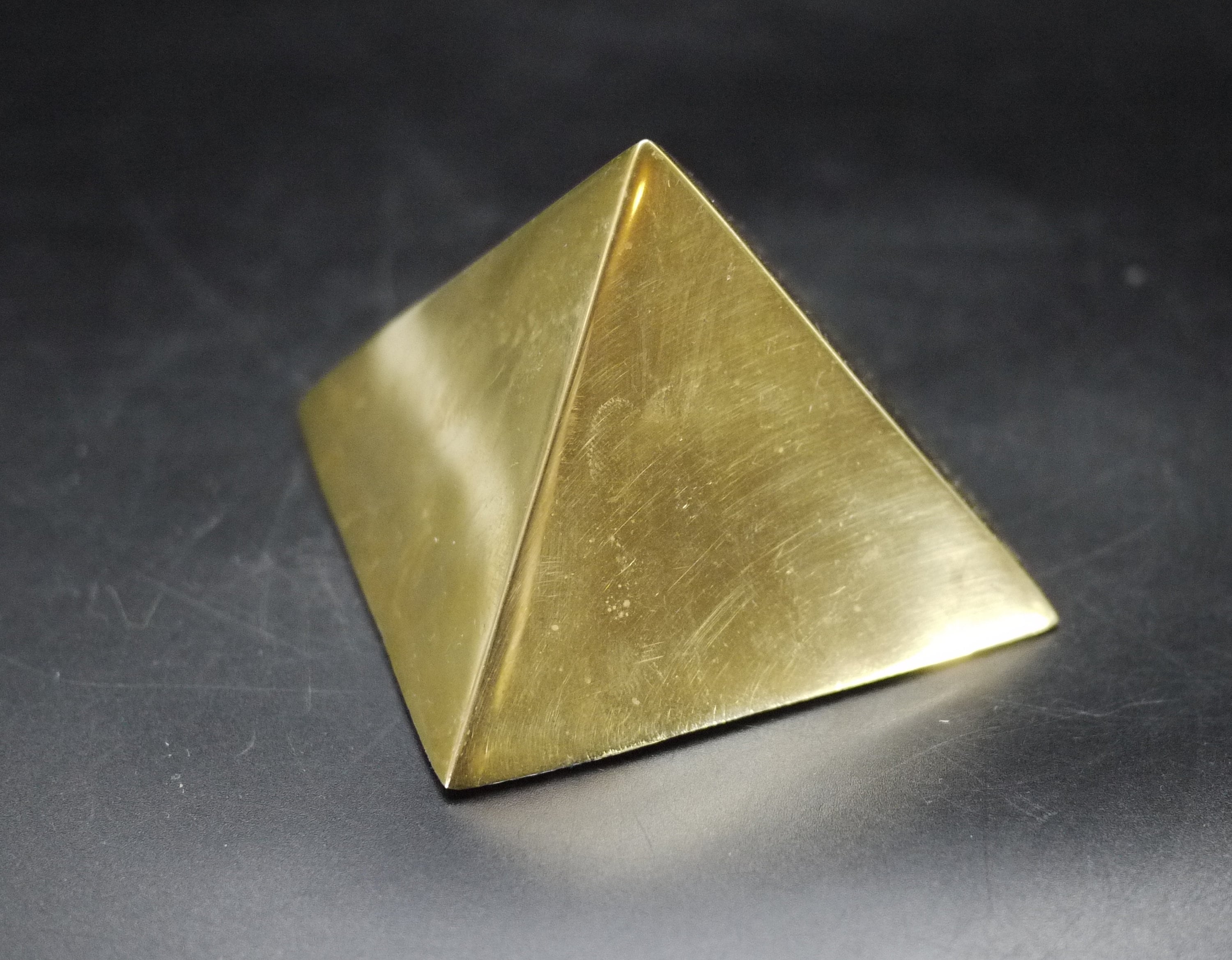 Modernist Pyramid Paperweight French Gold Brass modernist-pyramid-paperweight-french-gold-brass