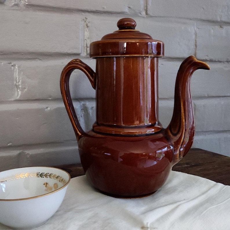 French Ceramic Coffee Maker 1950s Coffee Pot With Filter Rustic Kitchen ...