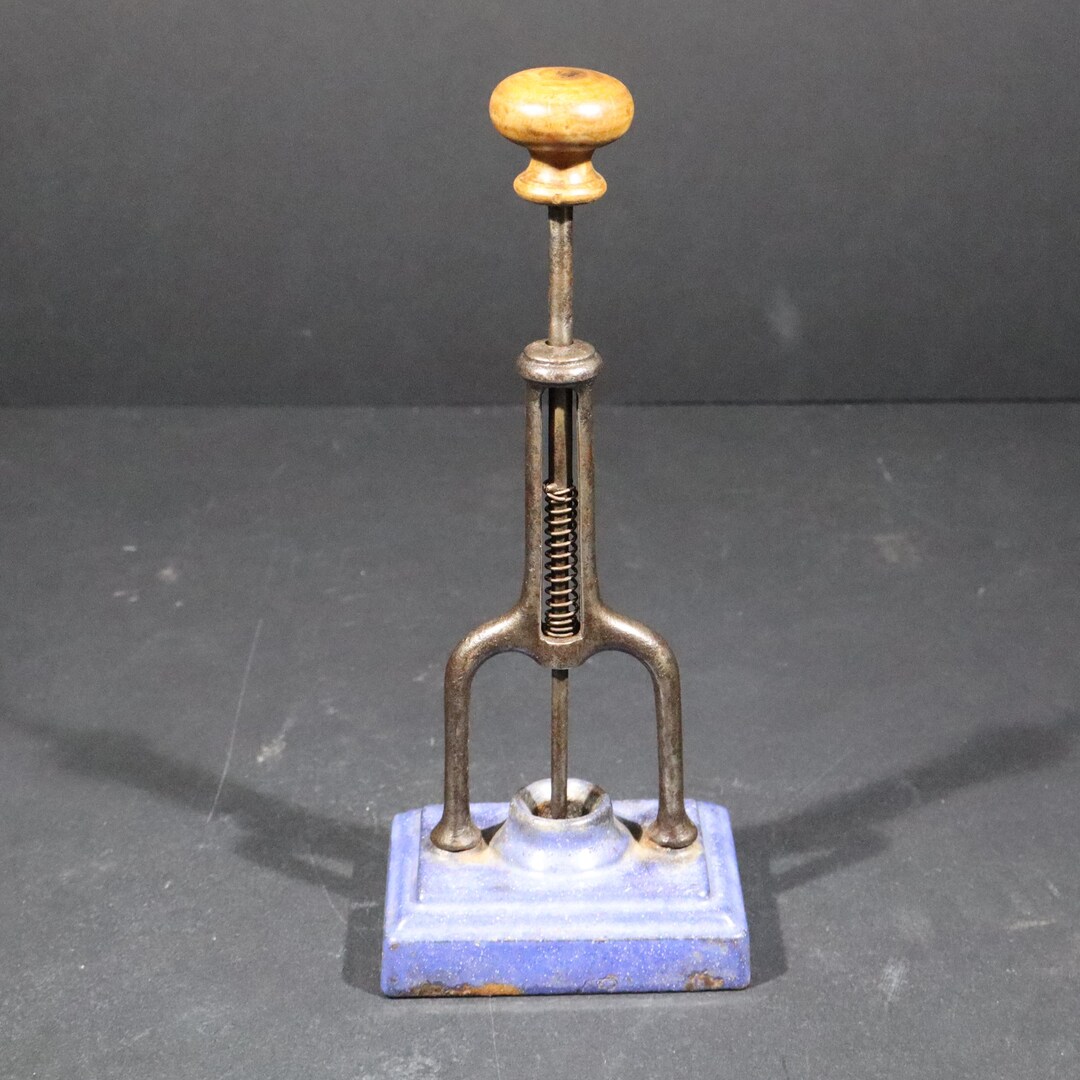 Antique French Cast Iron Cherry Pitter Blue Enamel Olive Stoner ...