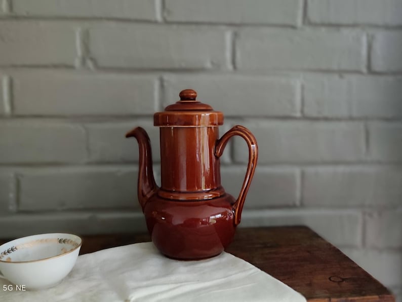 French Ceramic Coffee Maker 1950s Coffee Pot With Filter Rustic Kitchen ...