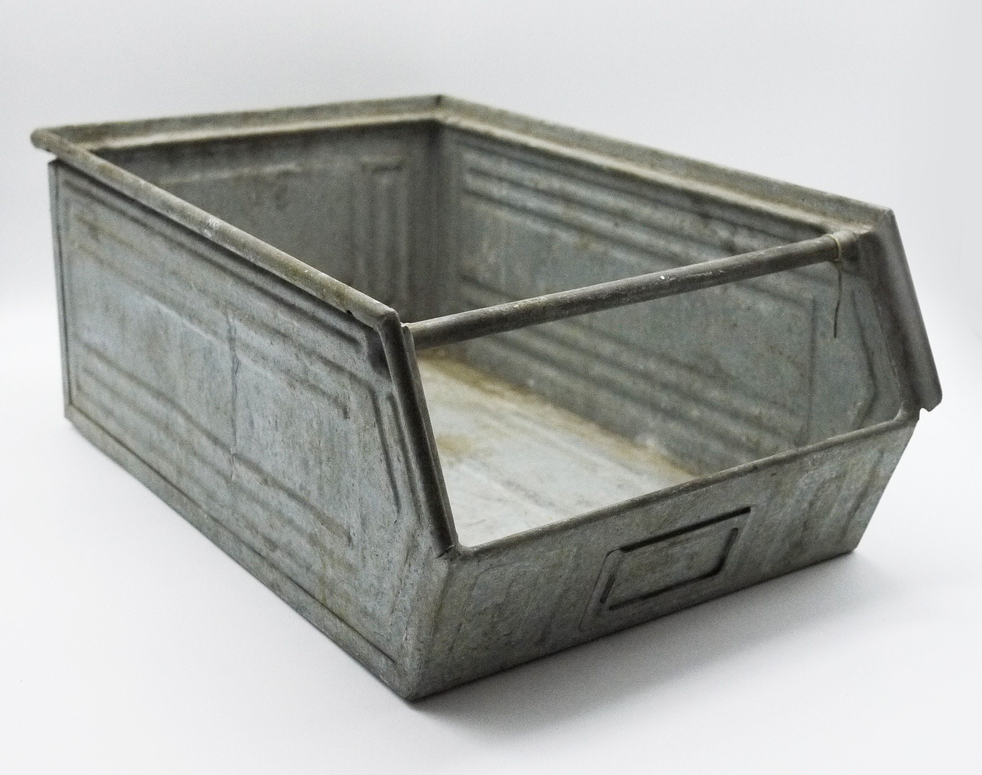 Vintage French Zinc Storage Bin Galvanized Metal Large Stackable Bin