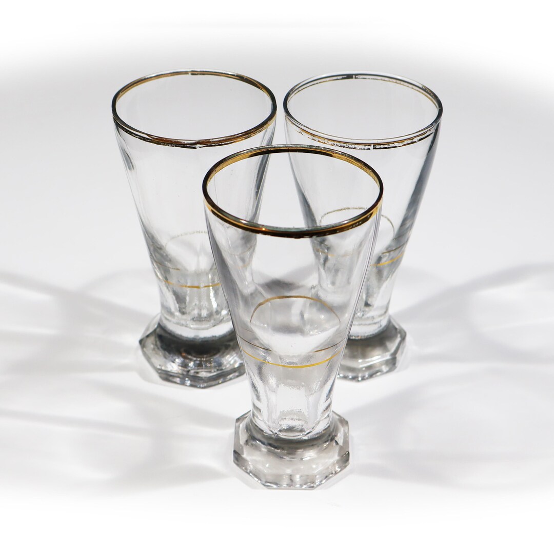 French Antique Pastis Glasses Set of 3 Gold Rim Paris Bistro Drinking ...