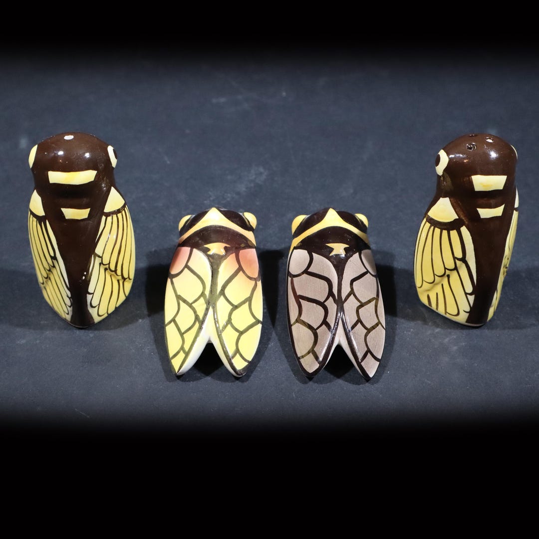 Set of French Ceramic Cicada Set Small Wall Pockets and Shakers Vintage ...