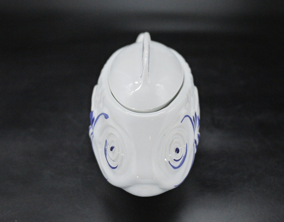 Vintage Ceramic Fish Tureen French White and Blue Terrine Dish With Lid ...