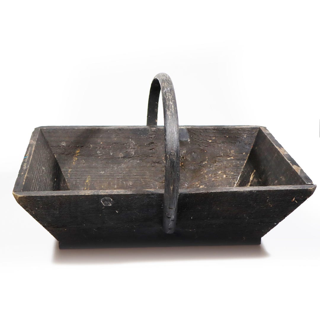 Antique Farmhouse Harvesting Basket French Rustic Black Wood Garden ...