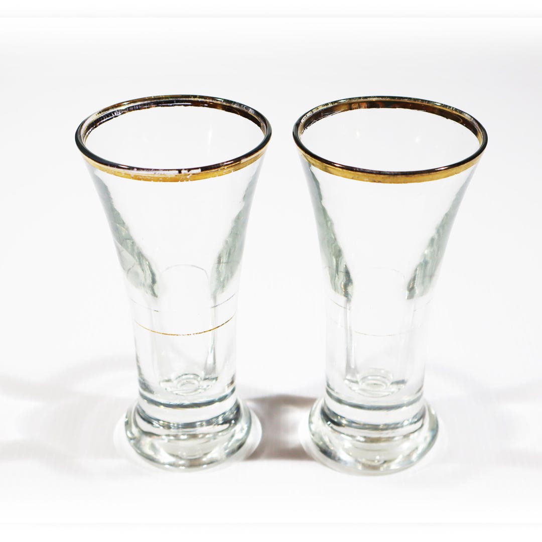 French Art Deco Pastis Glasses Set With Gold Rim, Vintage Pair of Drink ...