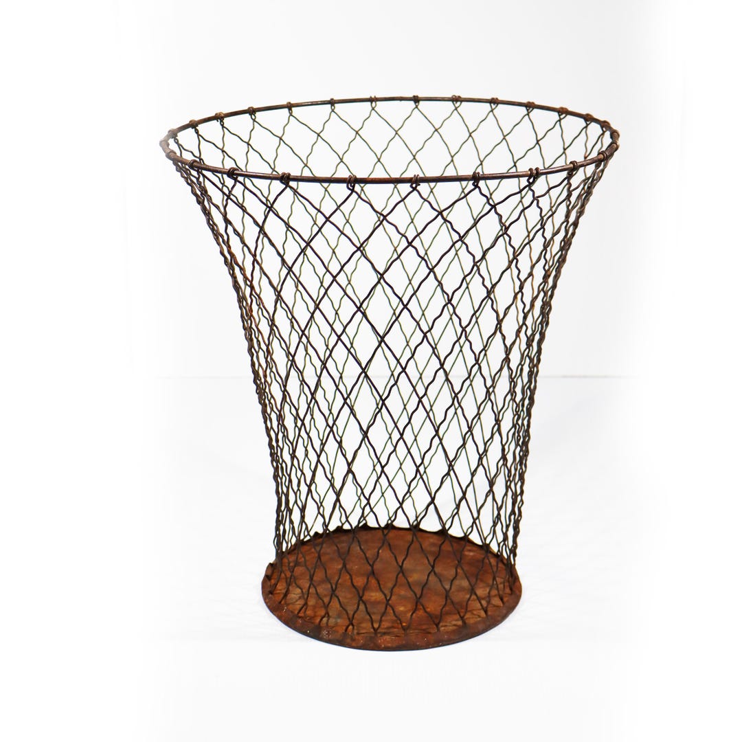 Industrial Woven Wire Waste Paper Basket, Vintage French Wire Desk Bin ...