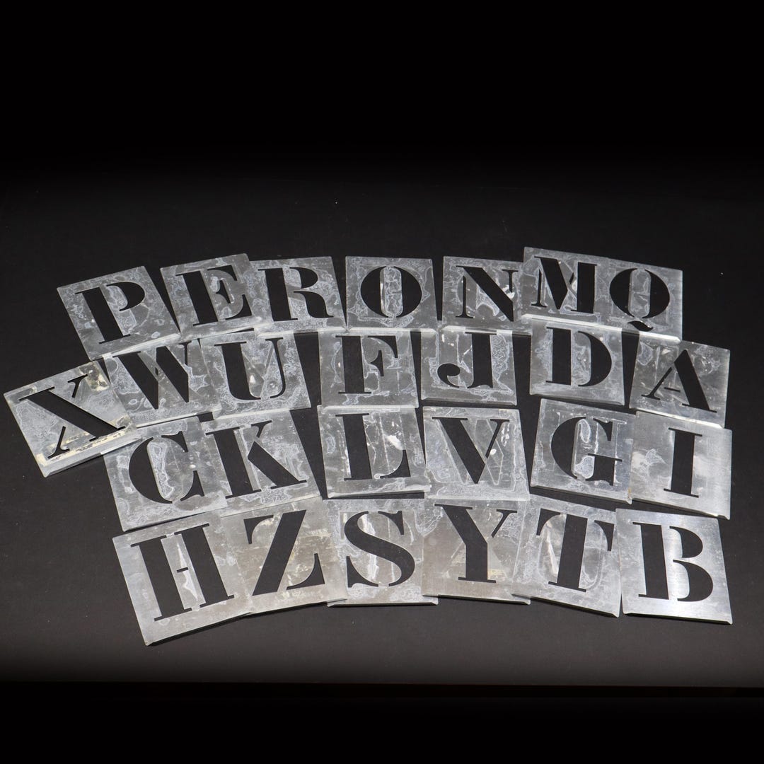 French Antique Zinc Alphabet Stencils, Industrial Large Reusable 26 ...