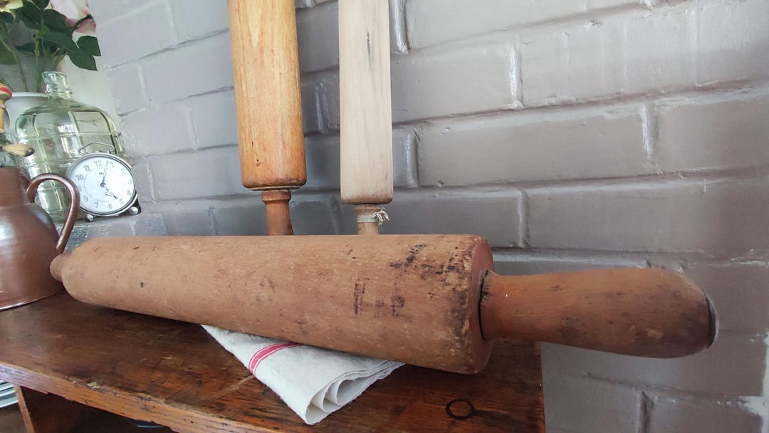 Antique Solid Wooden Large Rolling Pin 28.3", Primitive French Kitchen ...