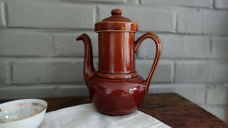 French Ceramic Coffee Maker 1950s Coffee Pot With Filter Rustic Kitchen ...
