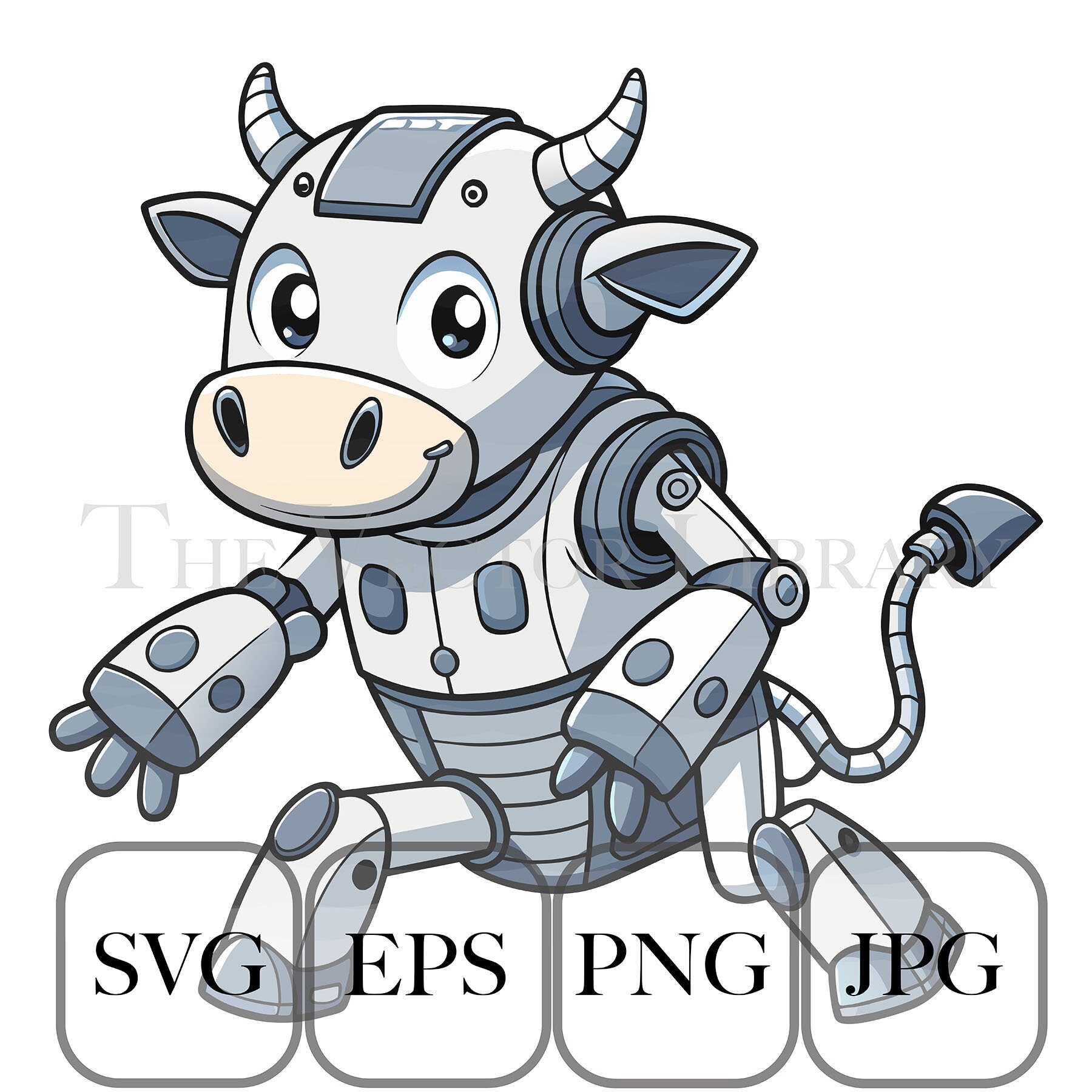 Futuristic Robot Cow Clipart, Mechanical Bovine, Cute Cyborg Cow ...