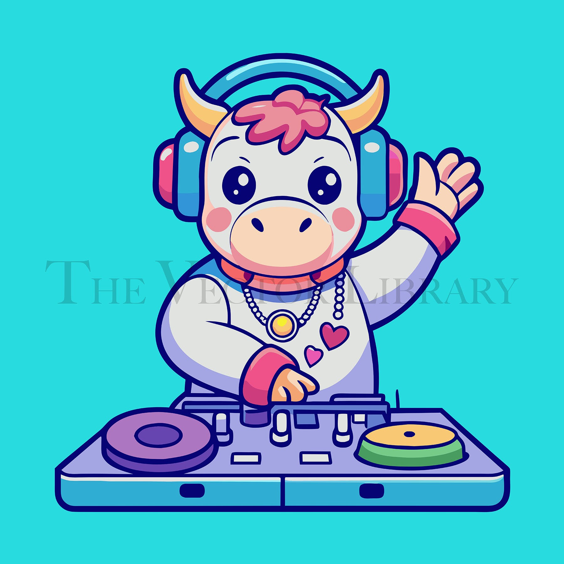 Cool DJ Cow With Headphones Clipart,cow DJ Spinning the Decks,bovine ...