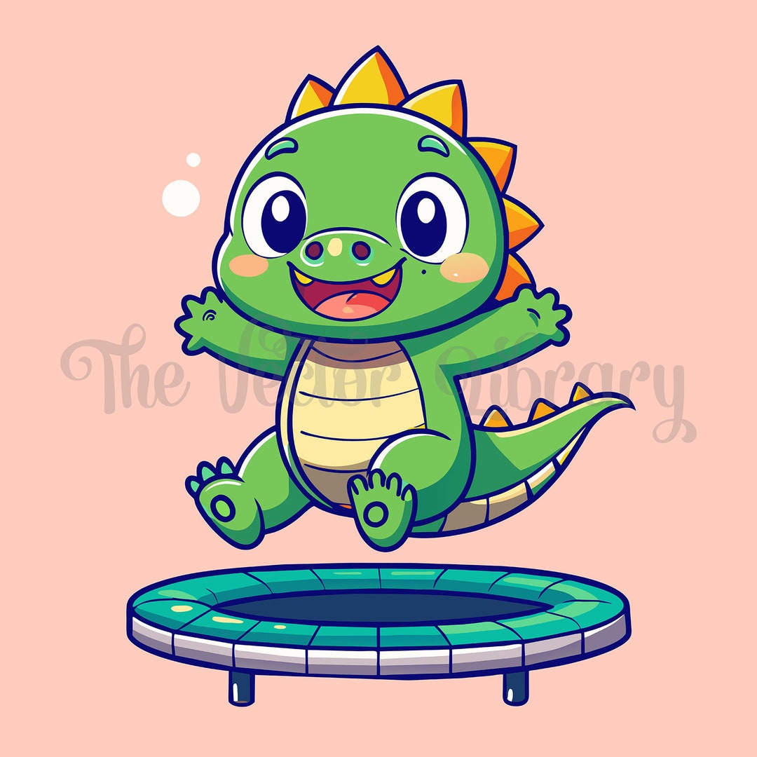Crocodile on Trampoline Clipart Happy Reptile Having Fun, Chibi ...