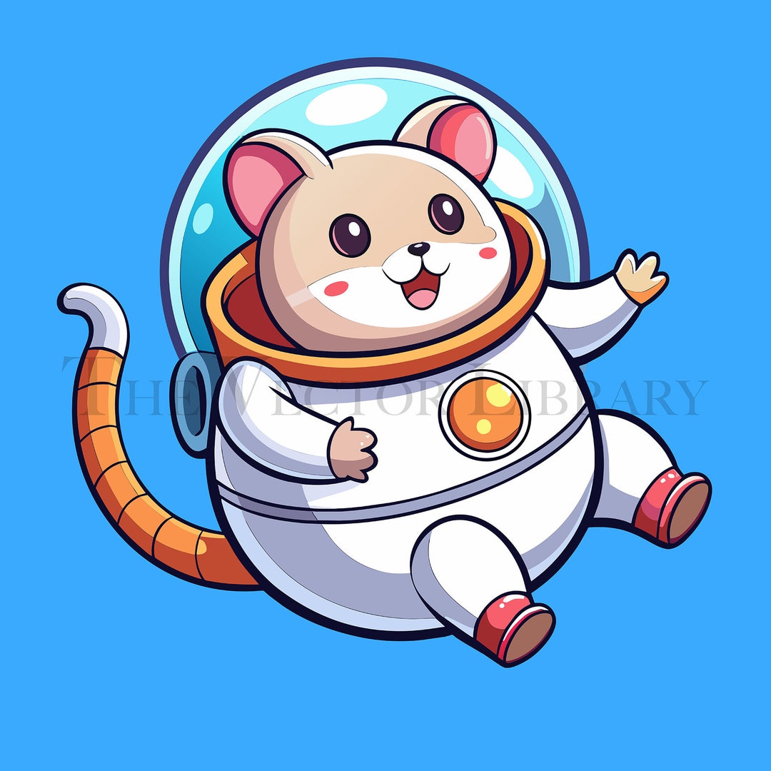 Cute Astronaut Mouse Floating in Space Cartoon Cosmonaut Mice Cub in ...