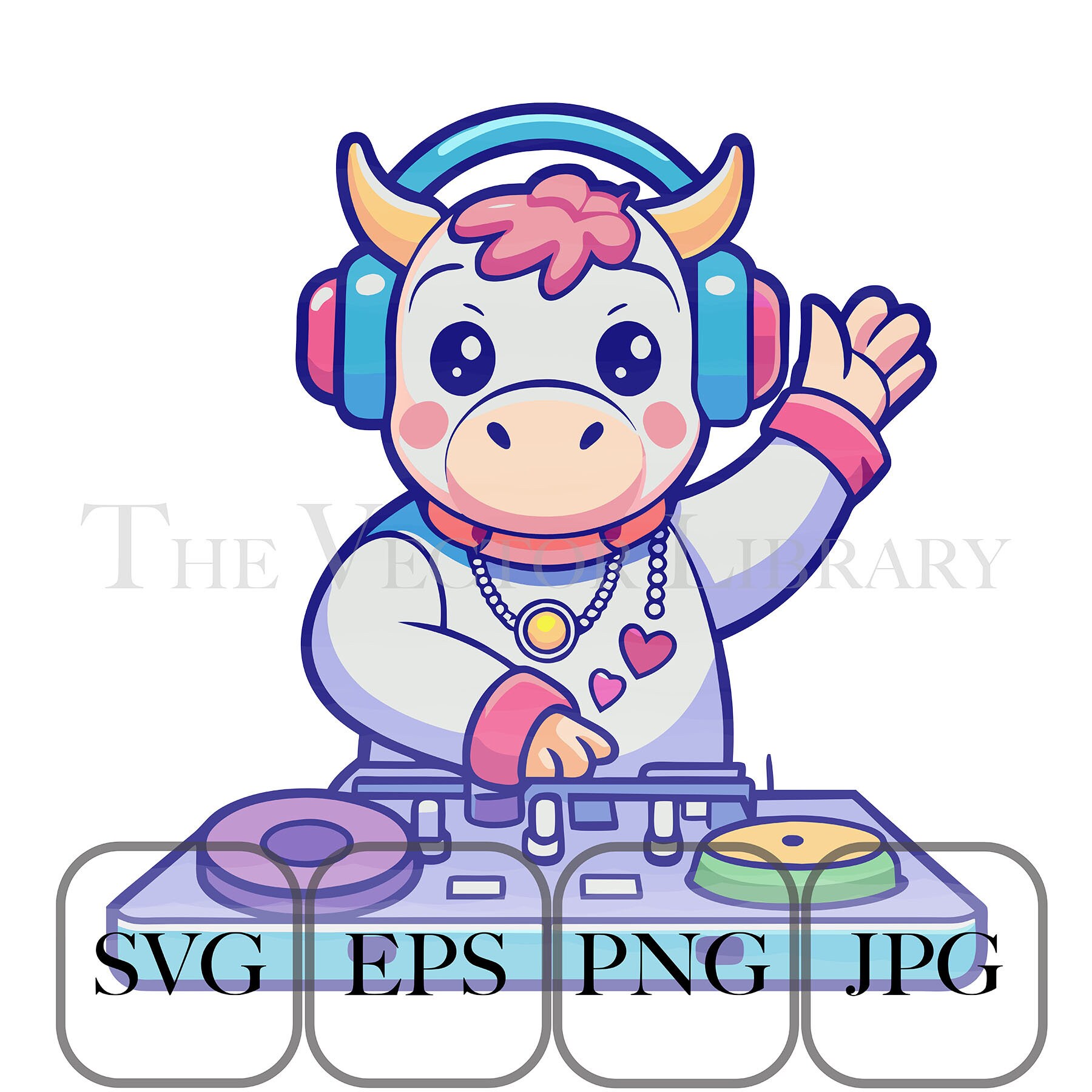 Cool DJ Cow With Headphones Clipart,cow DJ Spinning the Decks,bovine ...