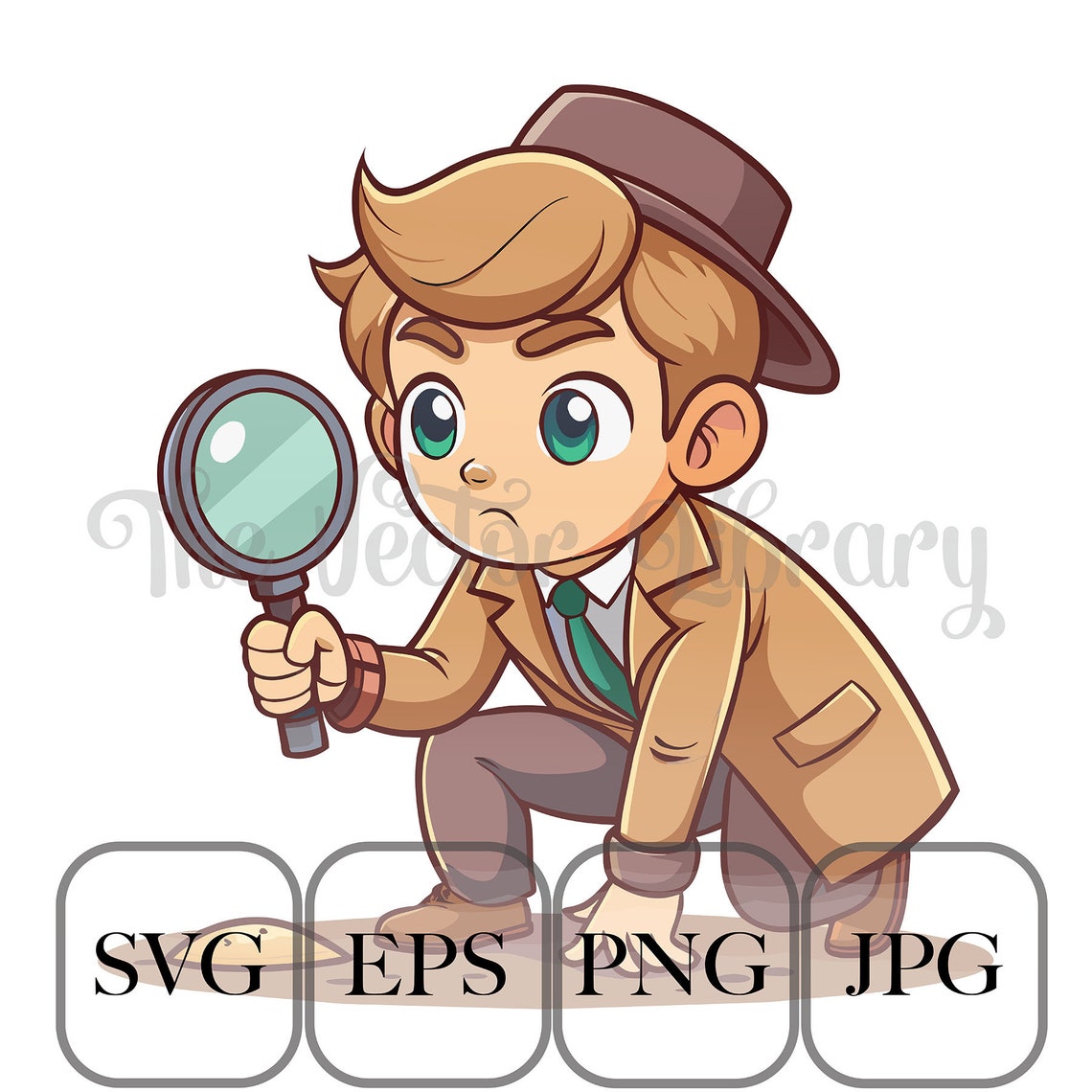 Junior Sleuth With Magnifying Glass,mystery Solver Investigating, Boy ...