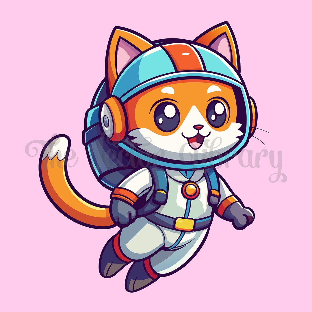 Cute Cat Skydiving Clipart, Cute Parachuting Vector, Chibi Kitty in ...
