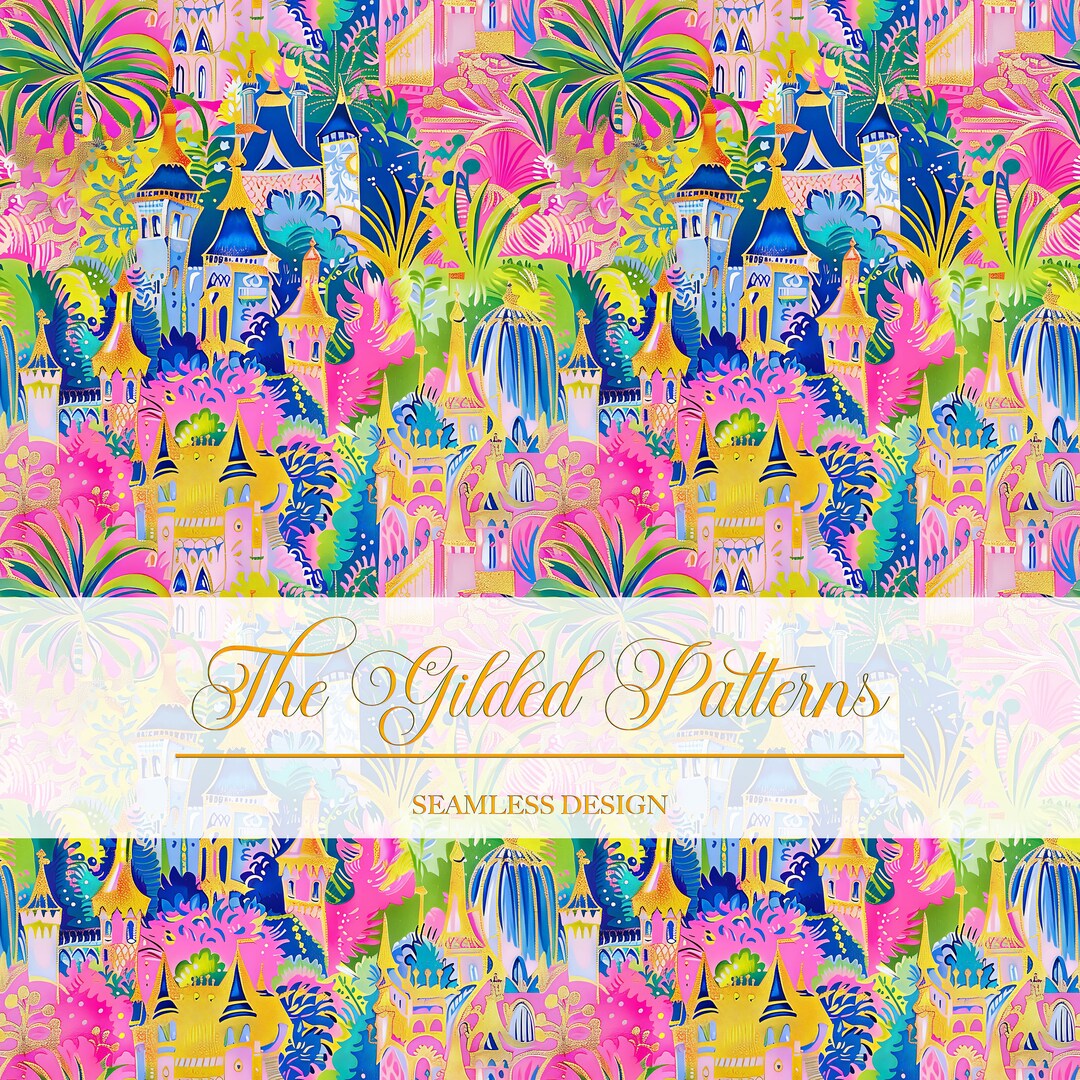 Tropical Castle With Vibrant Palms Design, Fairytale Castle Pattern ...