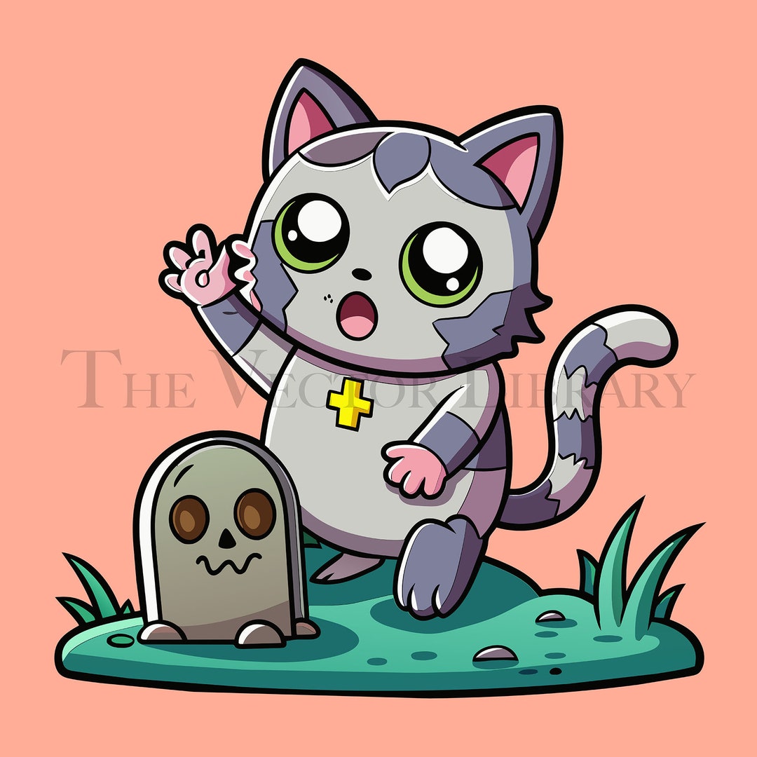 Zombie Cat Rising From the Grave Clipart,undead Kitty,graveyard Cat ...
