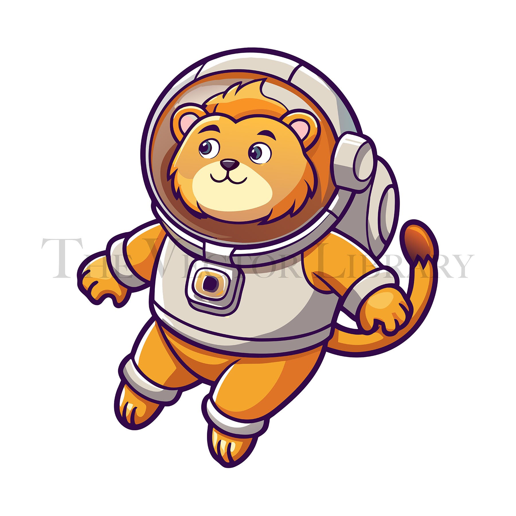 Astronaut Lion Floating in Space Cartoon Cosmonaut Lion Cub in Space ...