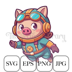 Cute Pig Skydiving Clipart, Cute Parachuting Vector, Chibi Piglet in ...