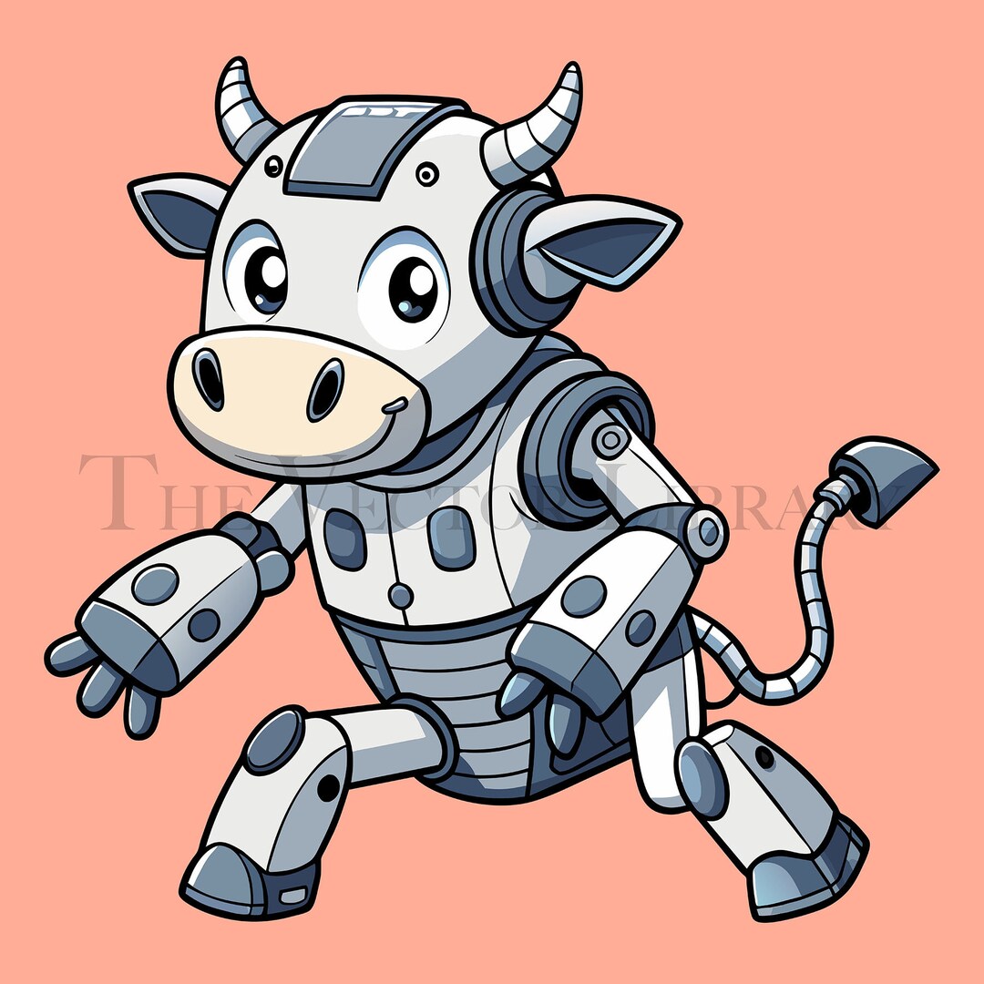 Futuristic Robot Cow Clipart, Mechanical Bovine, Cute Cyborg Cow ...
