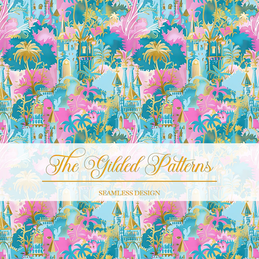 Tropical Castle With Vibrant Palms Design, Fairytale Castle Pattern ...