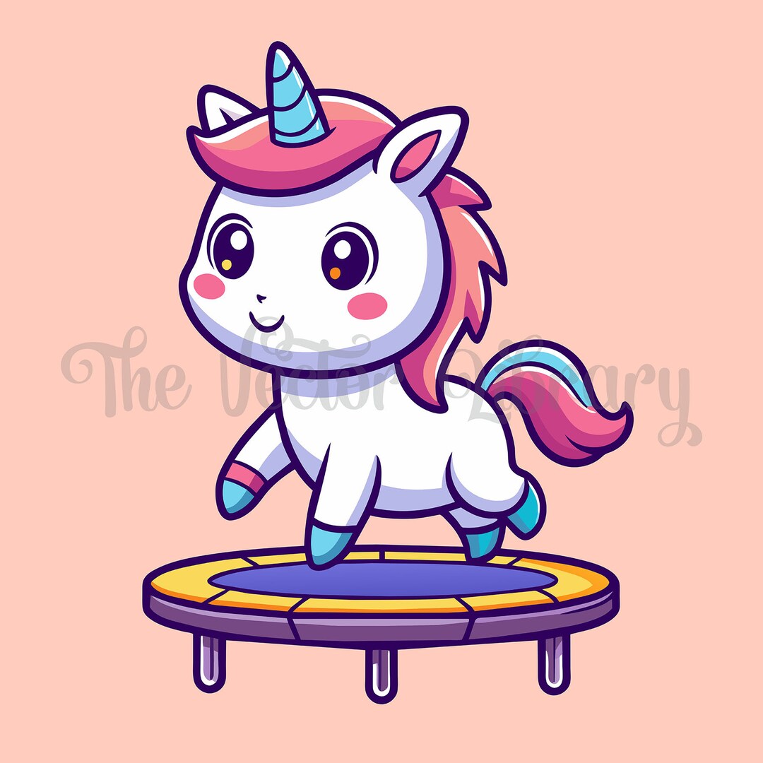 Cartoon Unicorn on Trampoline,chibi Unicorn Enjoying a Jump,unicorn ...