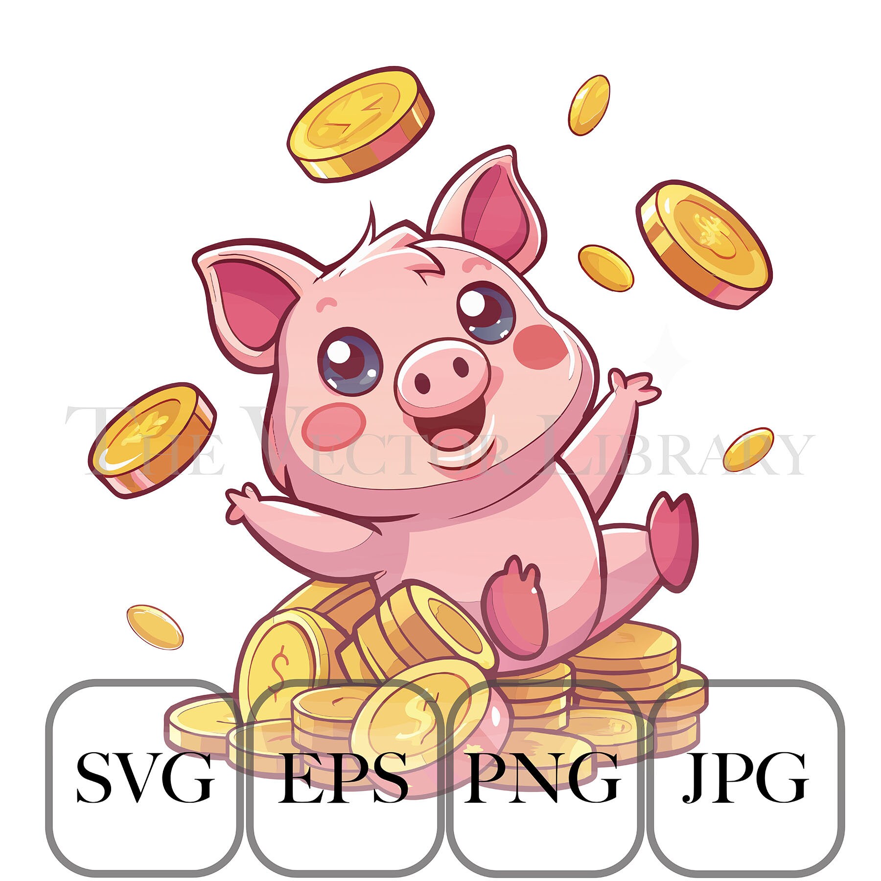 Wealthy Piglet With Gold Coins Pink Piggy and Money Pile Piggy Bank ...