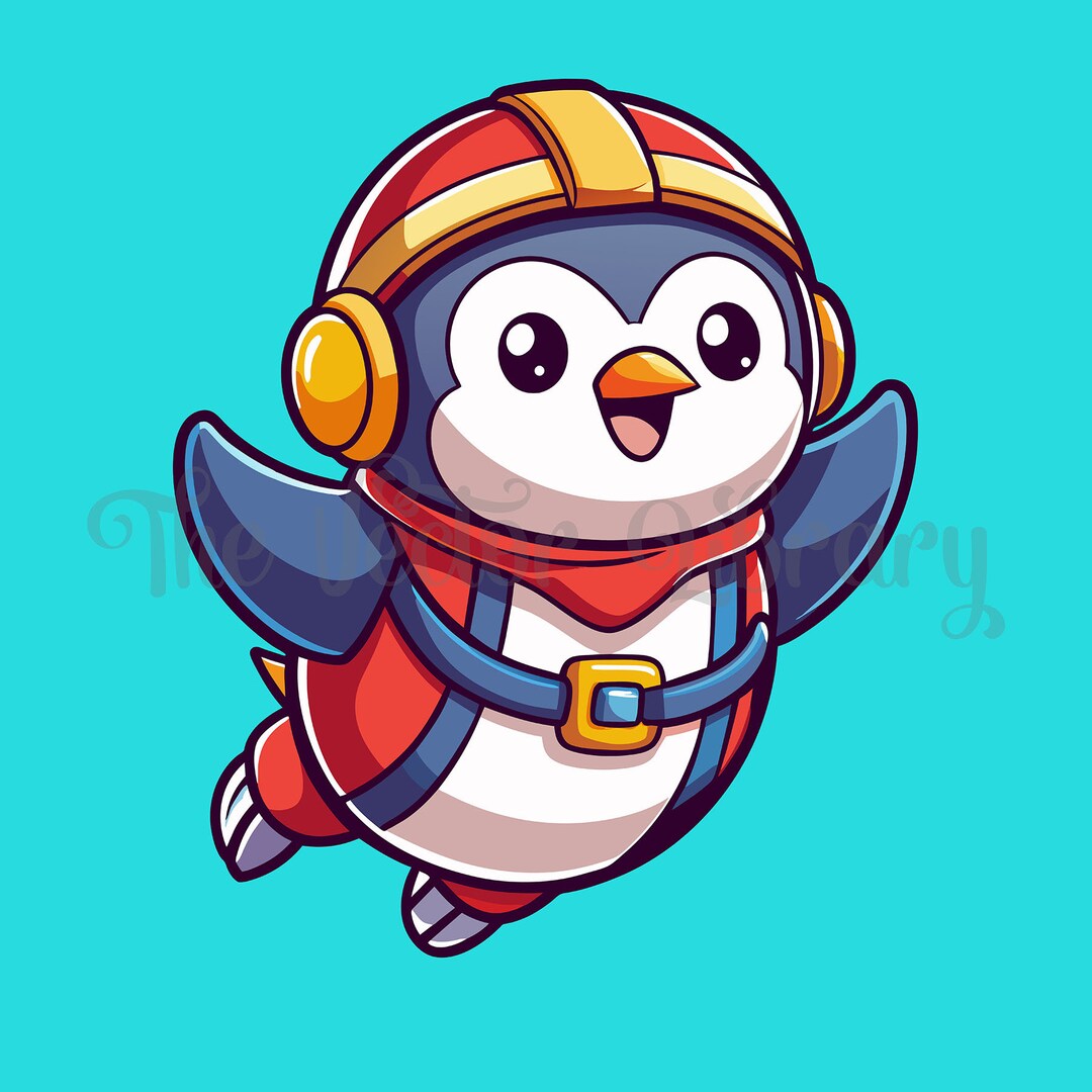 Cute Penguin Skydiving Clipart, Cute Parachuting Vector, Chibi Penguin ...