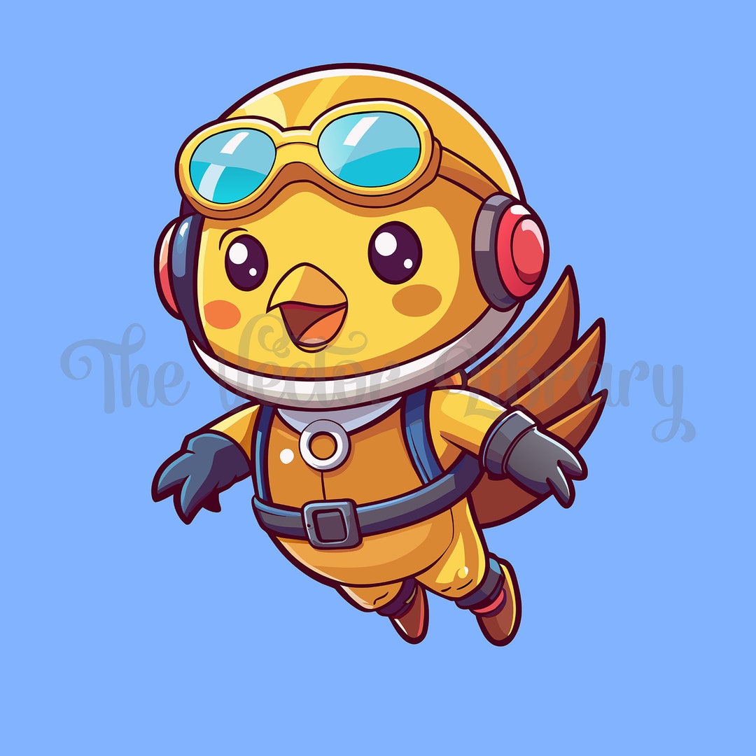 Cute Chicken Skydiving Clipart, Cute Parachuting Vector, Chibi Chick in ...