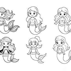 Cartoon Cute Mermaid Line Art 12 Files SVG Bundle, Magical Fairytale ...