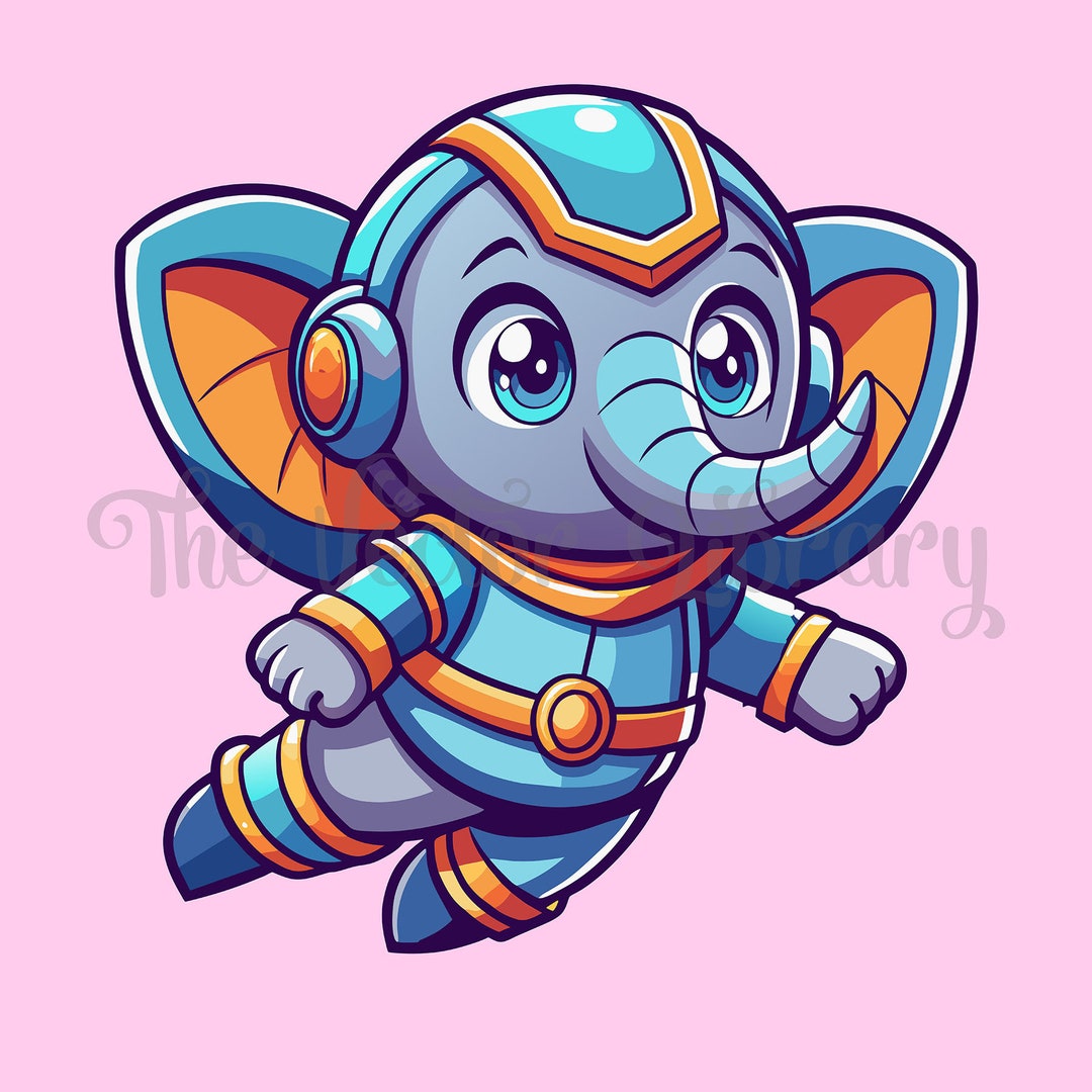 Baby Elephant Skydiving Clipart, Cute Parachuting Vector, Chibi ...