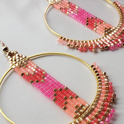 Sherbert. Handmade Earrings. Seed Bead Earrings. Hoop - Etsy