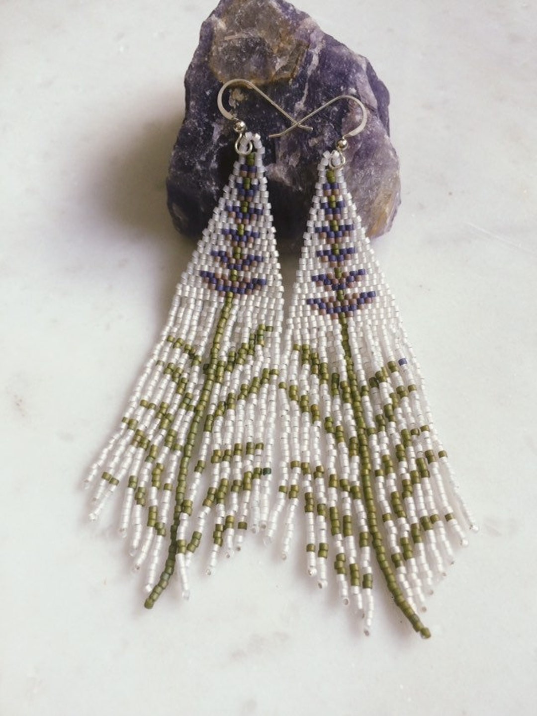 Lavender. Seed Bead Earrings. Handwoven Earrings. Fringe Earrings. - Etsy
