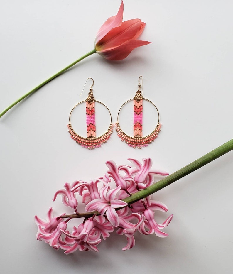 Handmade Seed Bead Hoop Earrings: Sherbert - Etsy Canada