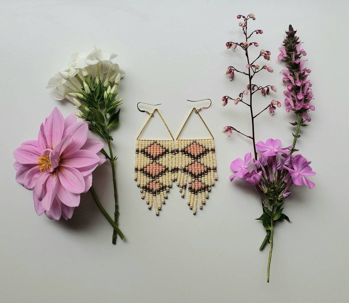 Raspberries and Cream. Handwoven Earrings. Seed Bead Earrings. - Etsy