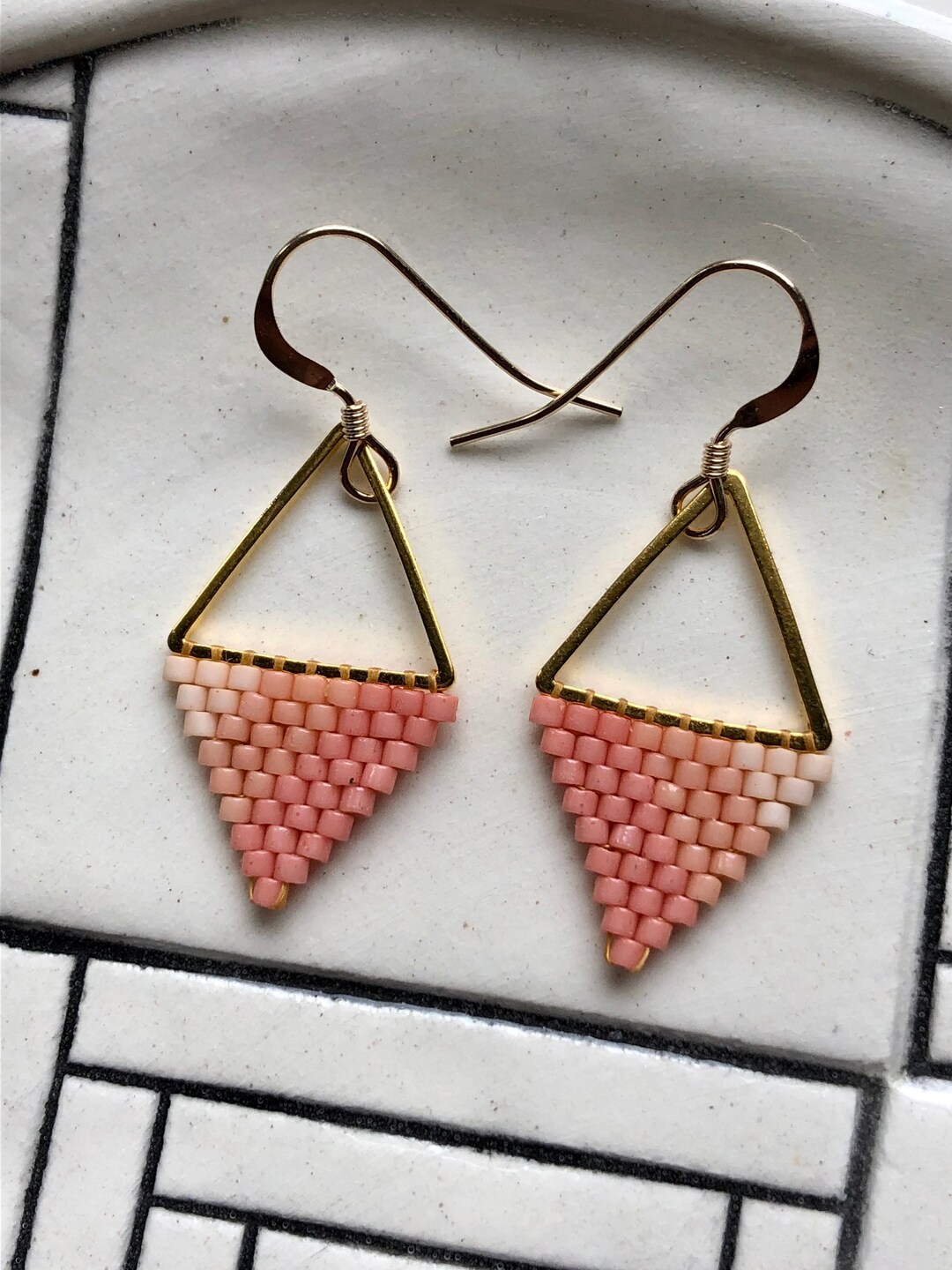 Pink Rosebud Handwoven Earring Brick Stitch Seed Bead Earrings Etsy