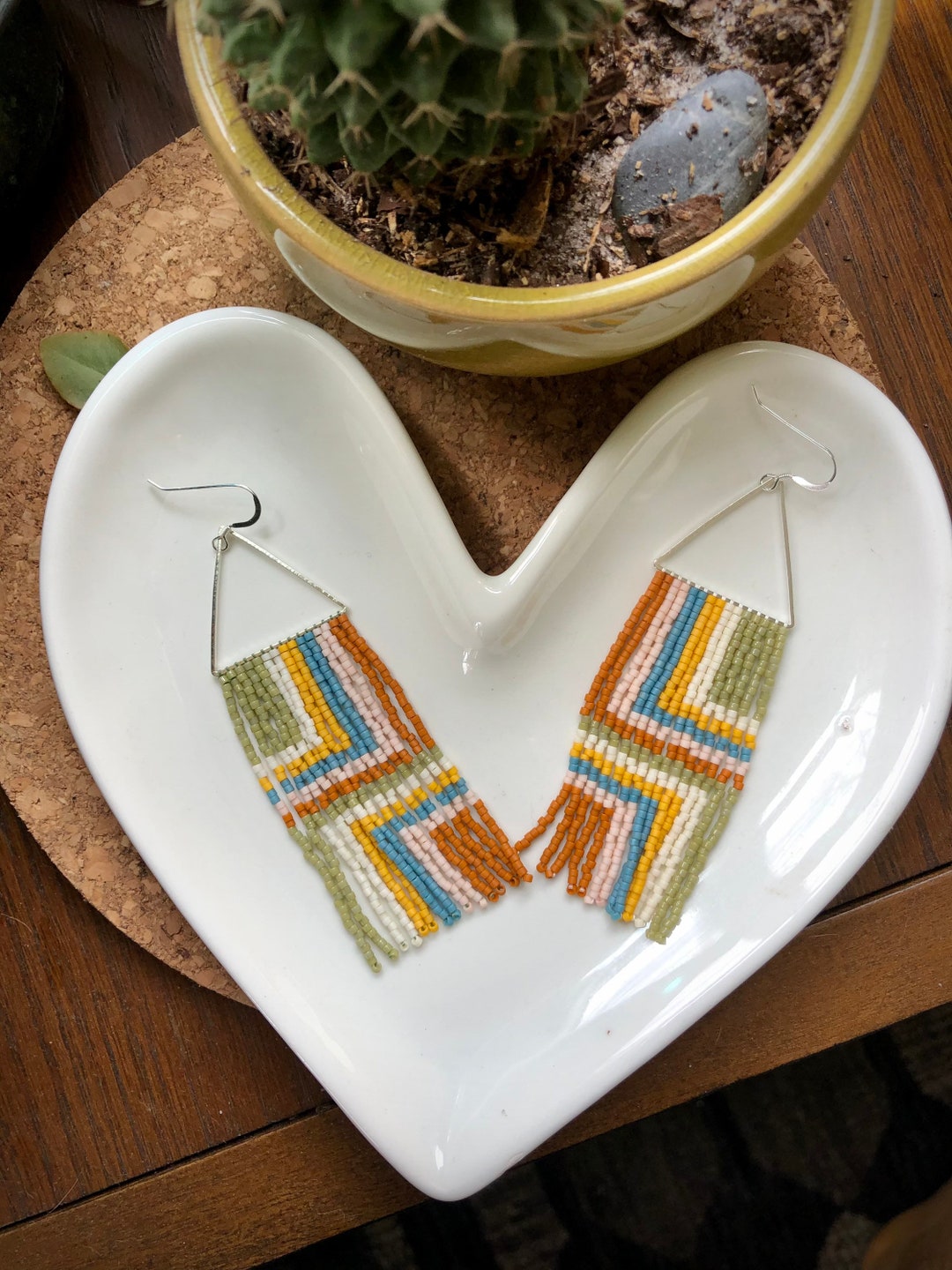 Handwoven Seed Bead Fringe Earrings - Earth Tone Color Block - Etsy