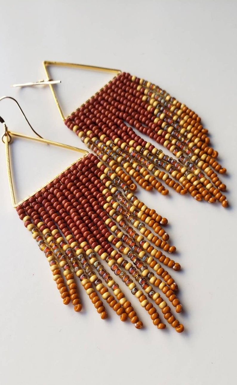 Fall Colors Fringe. Handwoven Earrings. Fringe Earrings. Seed - Etsy