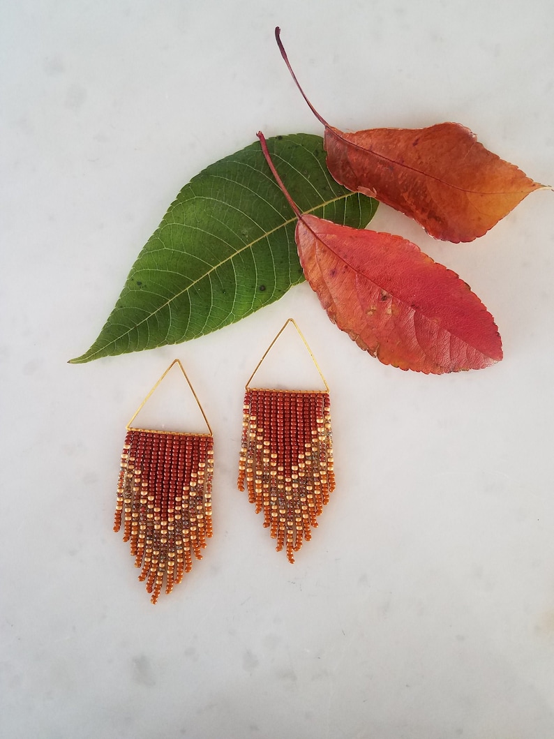 Fall Colors Fringe. Handwoven earrings. Fringe earrings. Seed | Etsy