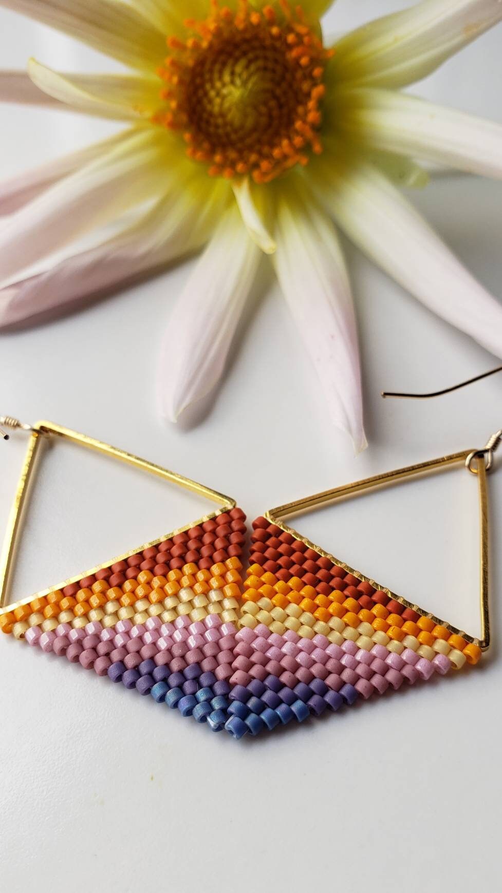 Handmade Sunrise Sunset Seed Bead Triangle Earrings - Etsy