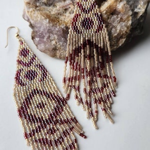 Red Moon Goddess. Seed Bead Earrings. Fringe Earrings. Symbol Earrings ...