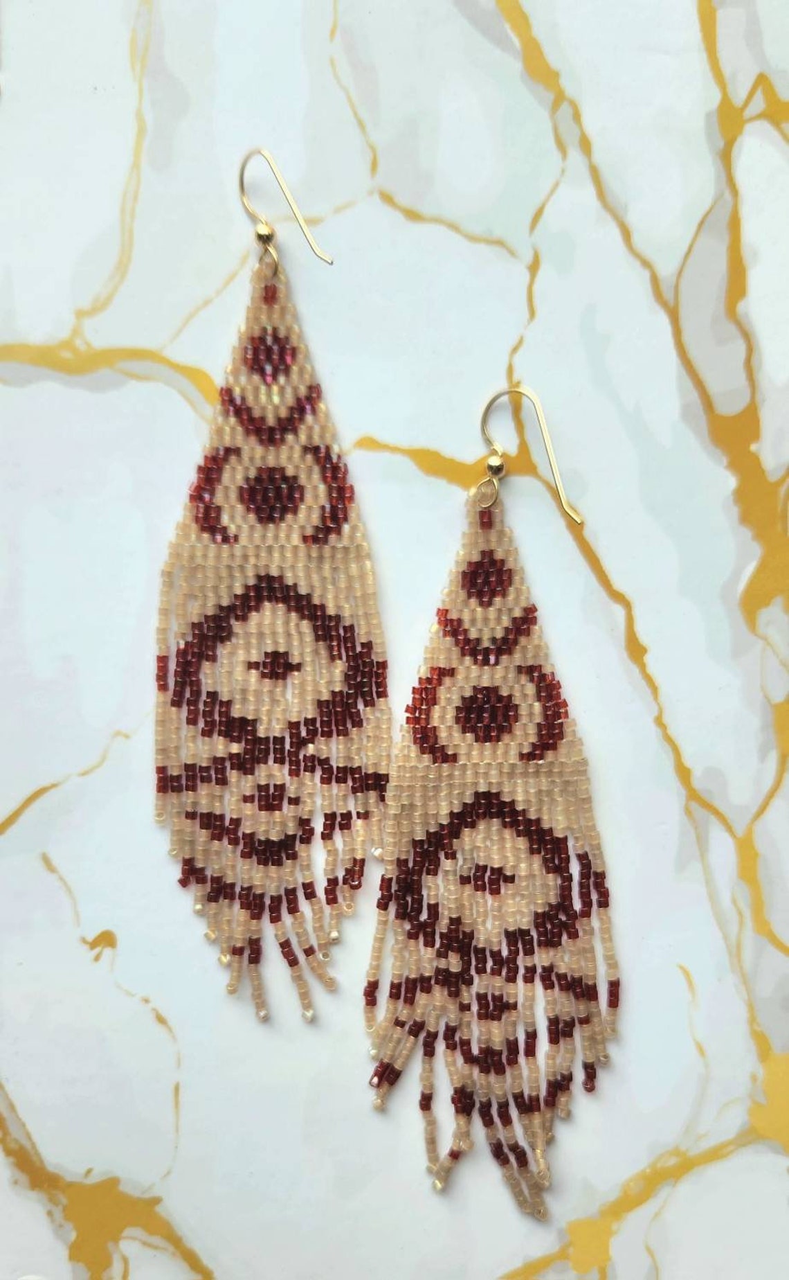 Red Moon Goddess. Seed Bead Earrings. Fringe Earrings. Symbol Earrings ...