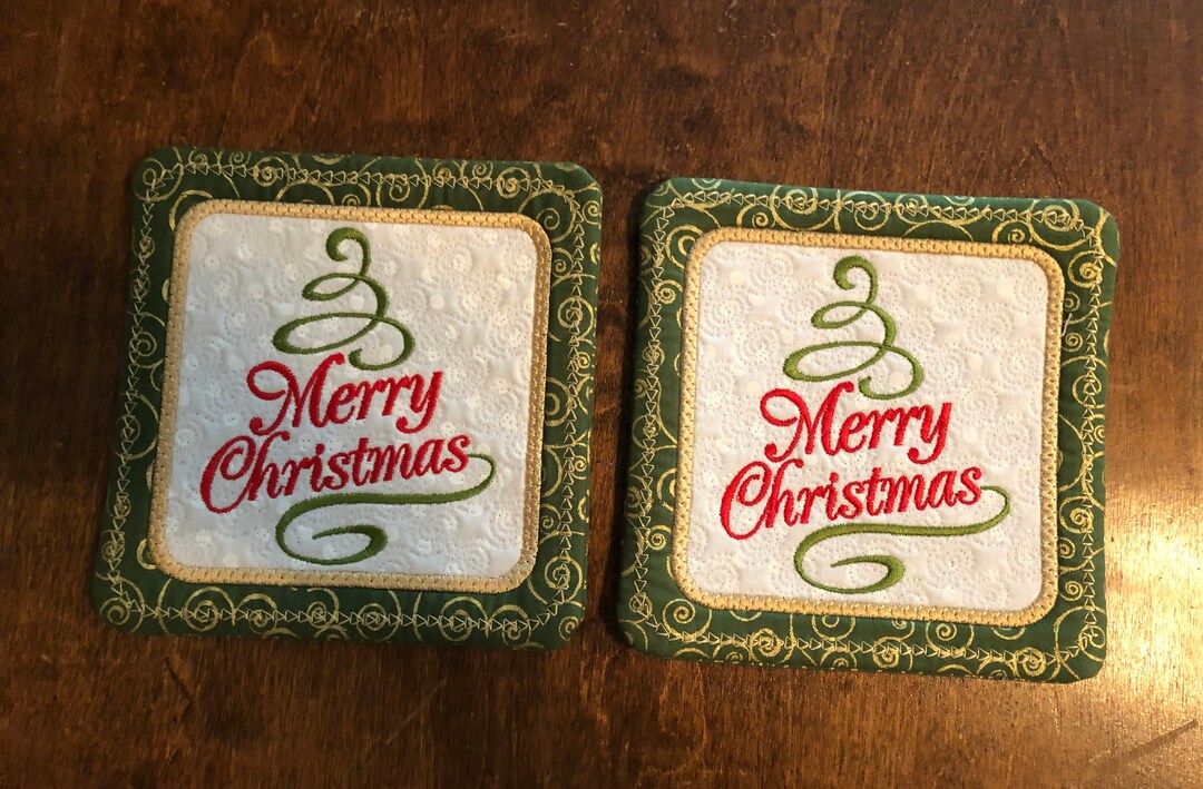 Embroidered Merry Christmas Coasters (2) - Etsy