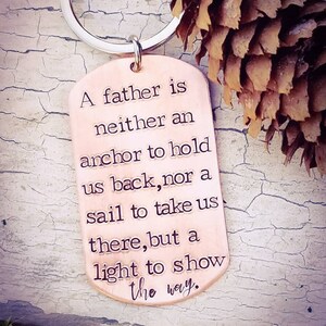 Father Keychain, Dad Gift, Dad Quotes, Copper Dog Tag, Copper Keychain ...