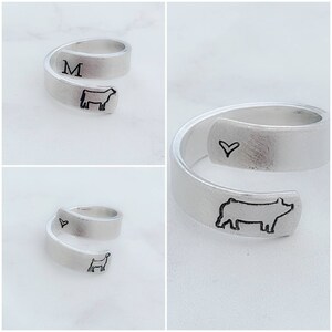 Personalized Farm Animal Adjustable Wrap Ring, Silver Farm Ring, Custom ...